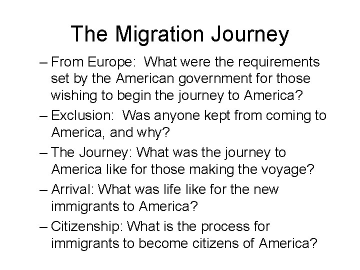 Immigration 1865 1920 What is a Migration to