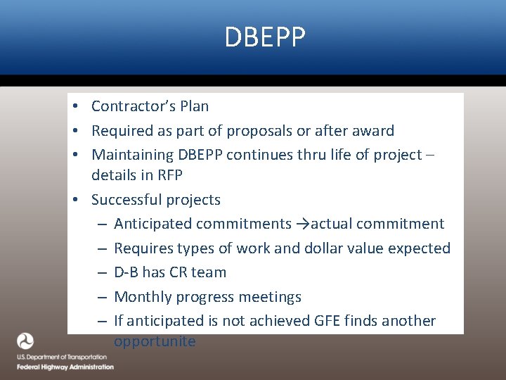FHWA Office of Civil Rights DBE Program Administration