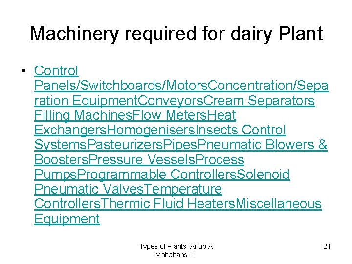Classification of Different types of Plant Machinery machine
