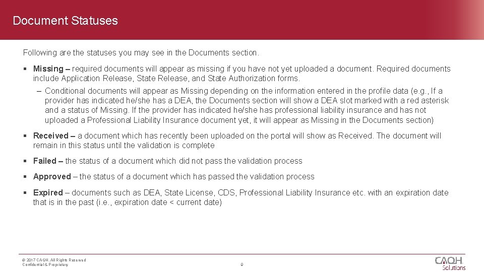 CAQH Pro View Document Submission Acceptance and Validation