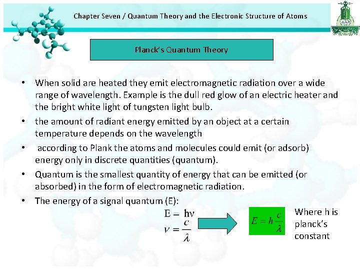 Chapter Seven Quantum Theory and the Electronic Structure