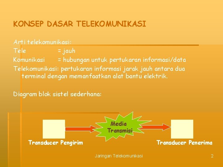 PENGENALAN JARINGAN TELEKOMUNIKASI Program Studi S 1 Teknik