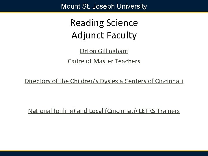 Mount St Joseph University Reading Science Program Ohio