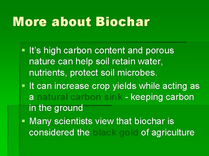 BIOCHAR To the rescue By Amanda Schaffer What