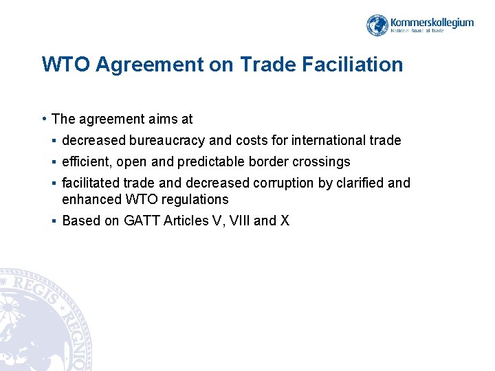 WTO agreement on Trade Facilitation highlights for ITPD