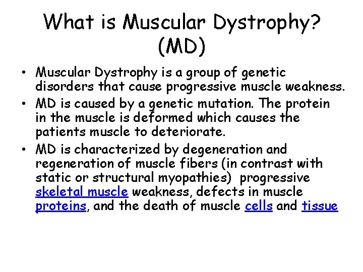 Muscular Dystrophies What is Muscular Dystrophy MD Muscular