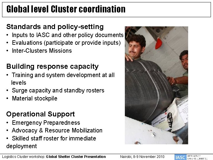 GLOBAL SHELTER CLUSTER linkages with Logistics Cluster Presentation
