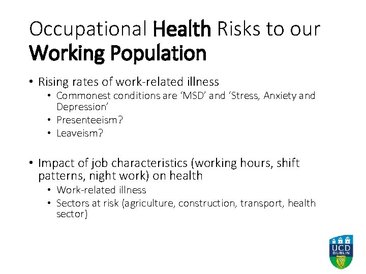 The Workplace as a setting for Health Protection
