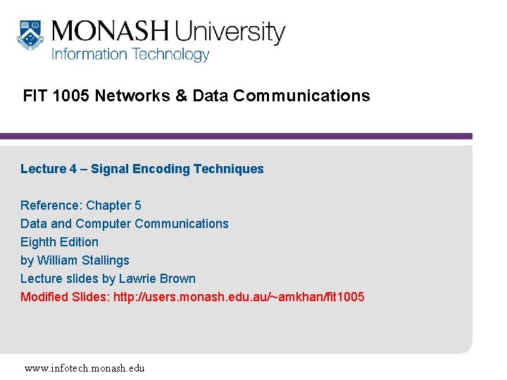 FIT 1005 Networks Data Communications Lecture 4 Signal