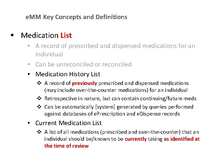 Electronic Medication Management e MM Concepts and Definitions