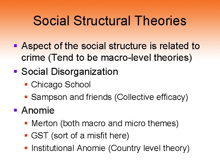 Agenda Review Social Structure Theories Esp AnomieStrain Theories