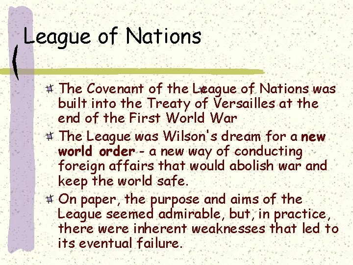 LEAGUE OF NATIONS 1920 1930 League of Nations