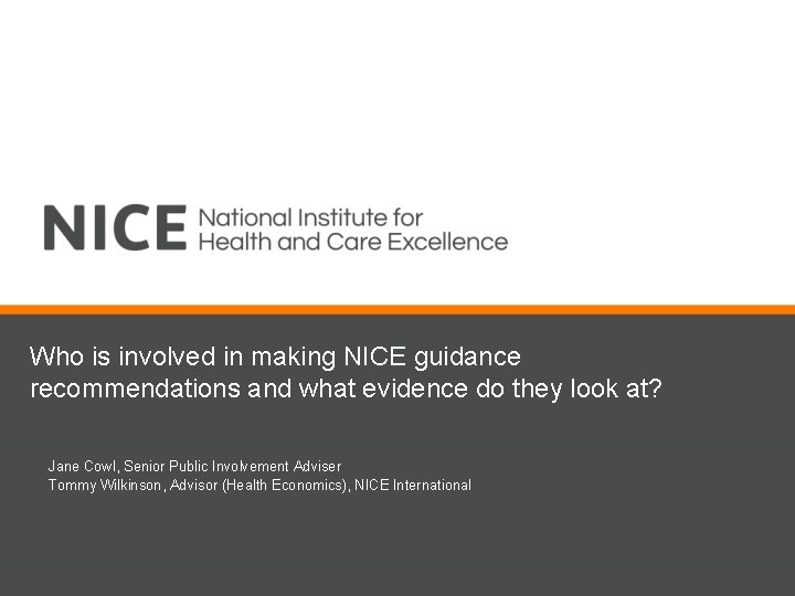 Who is involved in making NICE guidance recommendations