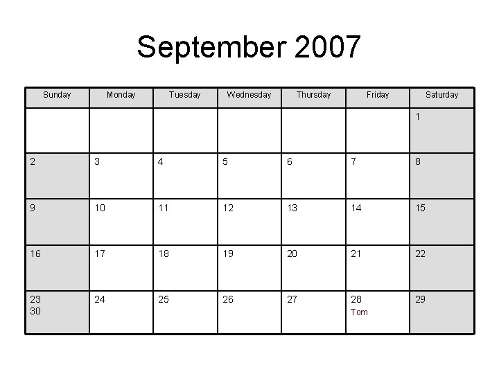 May 2007 Sunday Monday Tuesday Wednesday Thursday Friday