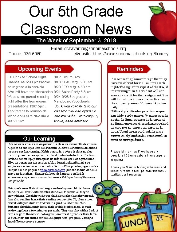Our 5 th Grade Classroom News The Week
