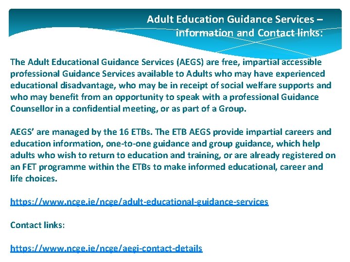 The Adult Education Guidance Service Model Supporting those