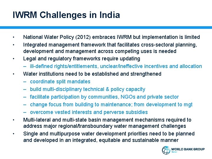 World Bank Group Support for IWRM in India