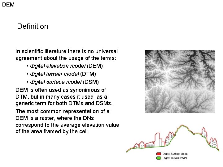 DEM Definition In scientific literature there is no