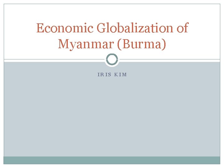 Economic Globalization of Myanmar Burma IRIS KIM History