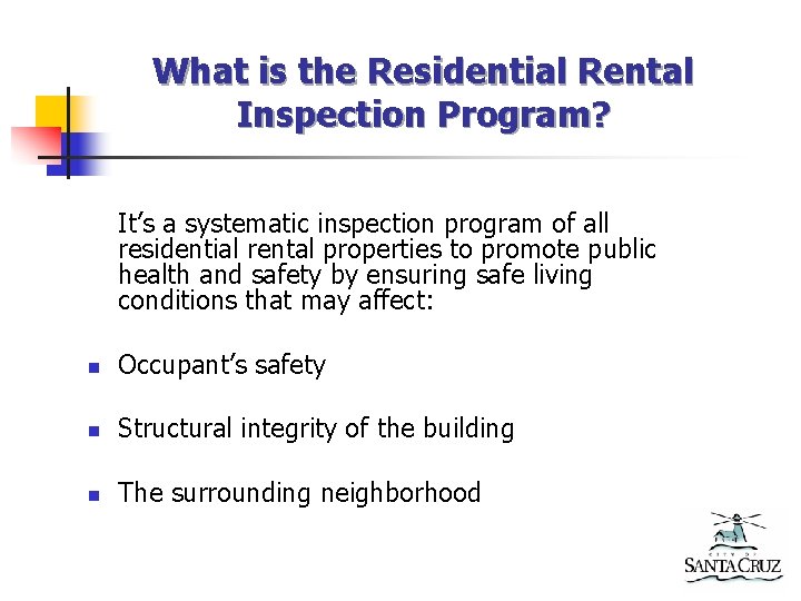 Planning Department Residential Rental Inspection Program Residential ...