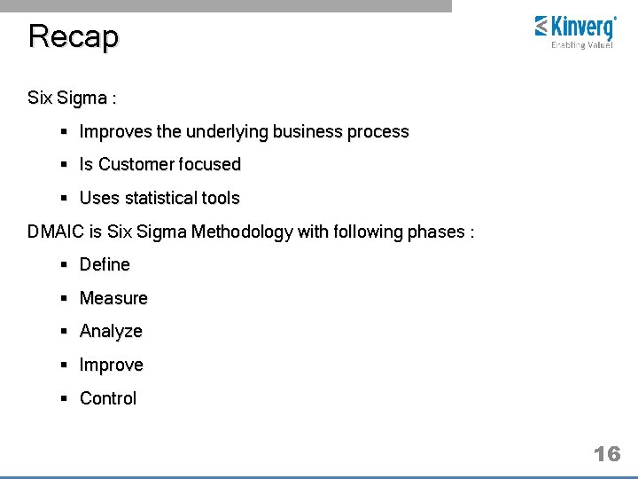 Introduction to Lean Six Sigma Learning Outline What