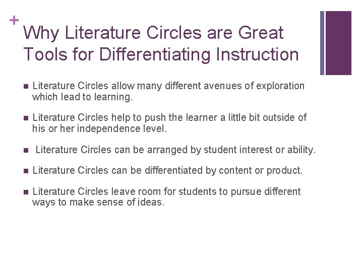 Differentiated Instruction Literature Circles EDU 610 Final Project