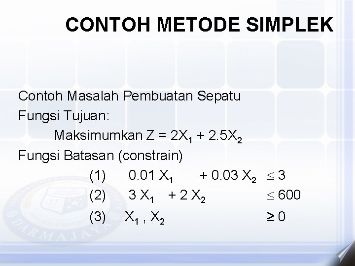 RISET OPERASI Pertemuan keempat Metode Simplek METODE SIMPLEK