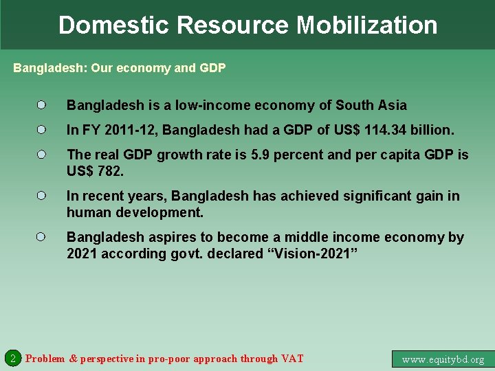 Domestic Resource Mobilization Problem perspective of propoor approach