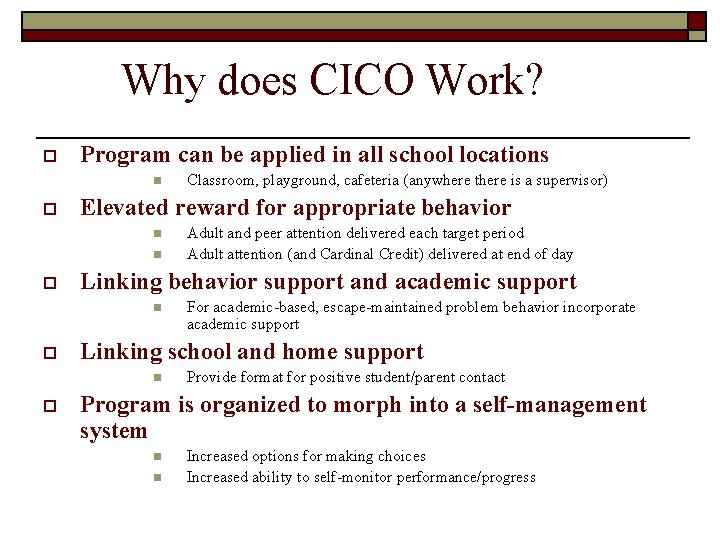 Tier Two at CFMS CheckInCheckOut CICO Adapted from