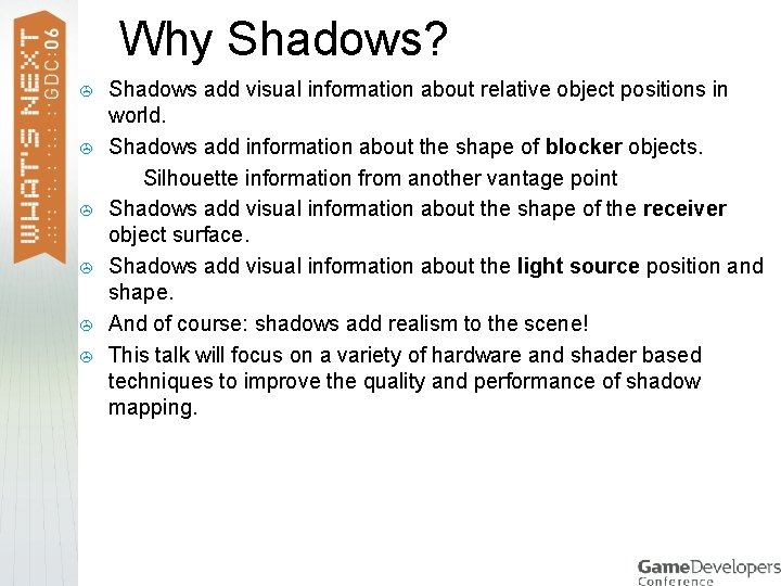 Shadow Mapping GPUbased Tips and Techniques John R