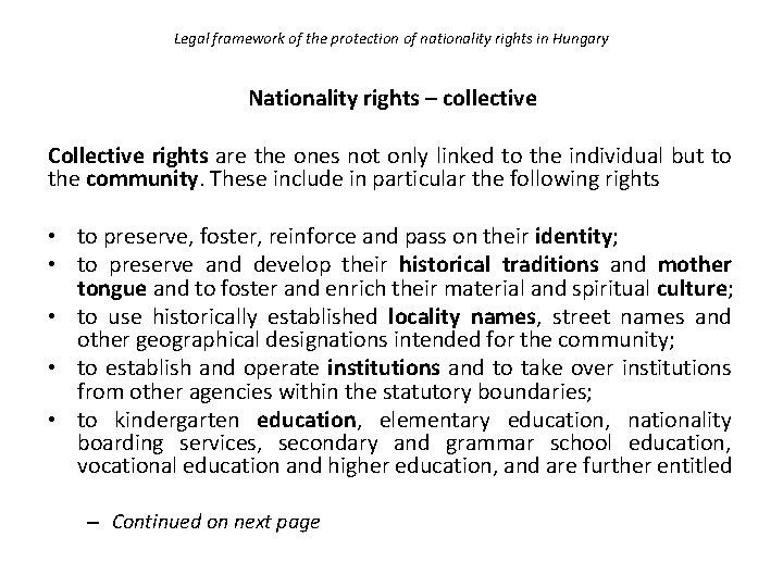 Legal framework of the protection of nationality rights