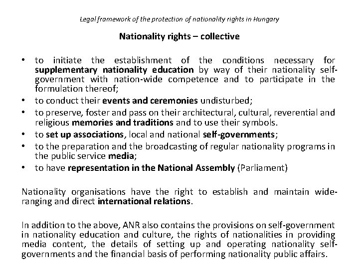 Legal framework of the protection of nationality rights