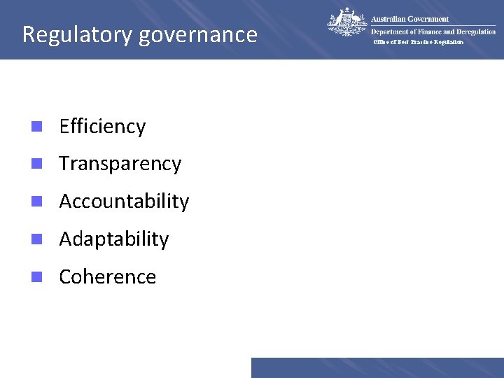 Office of Best Practice Regulation Regulatory Impact Analysis