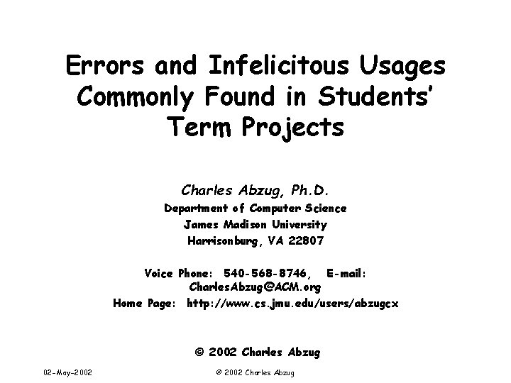 Errors and Infelicitous Usages Commonly Found in Students