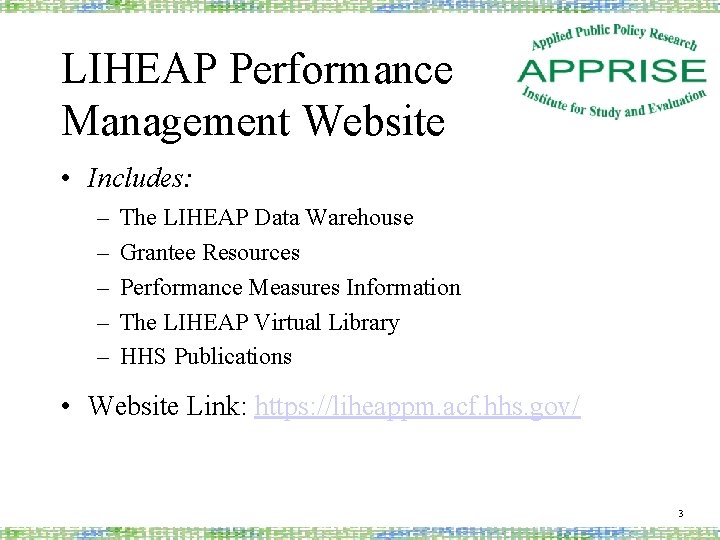 The LIHEAP Data Warehouse Overview and Demonstration Dan
