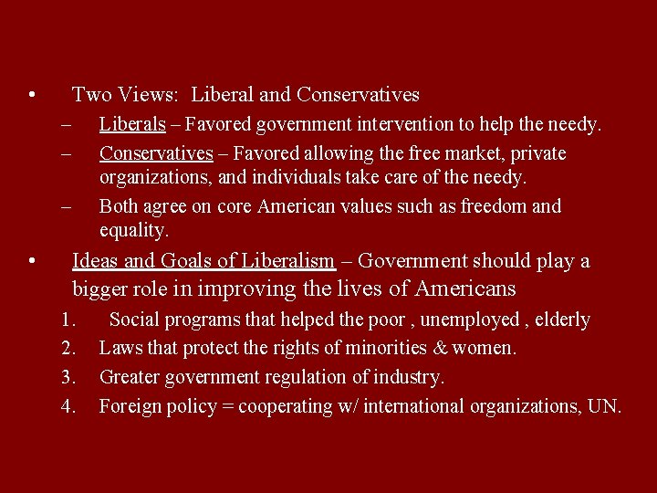 Ronald Reagan Two Views Liberal and Conservatives Liberals