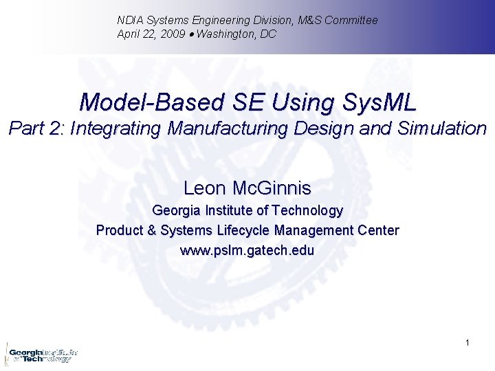 NDIA Systems Engineering Division MS Committee April 22