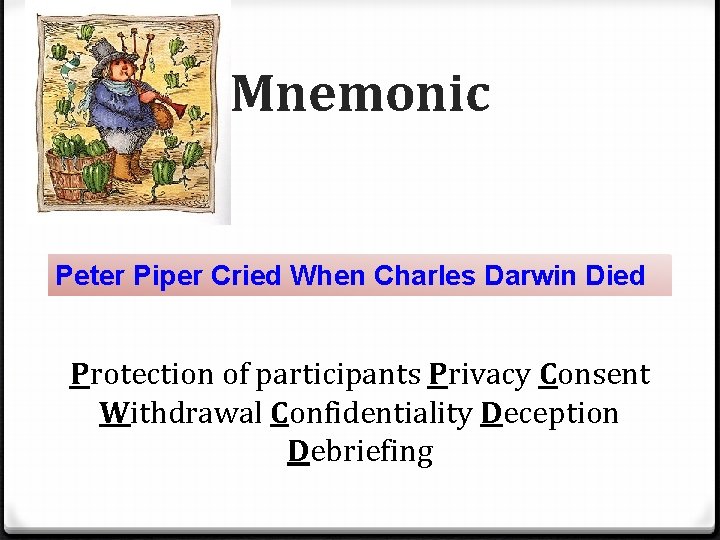 Methodolo gy Revision Ethical guidelines Informed consent Participants