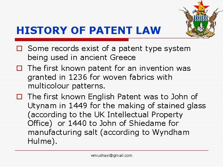 AN OVERVIEW OF PATENT PROTECTION IN ZIMBABWE DOMESTICATION