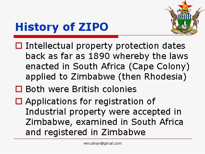 AN OVERVIEW OF PATENT PROTECTION IN ZIMBABWE DOMESTICATION
