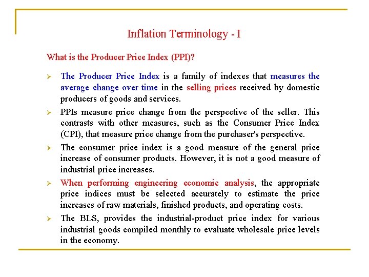 EQUIVALENCE CALCULATIONS UNDER INFLATION CHAPTER 4 Inflation and