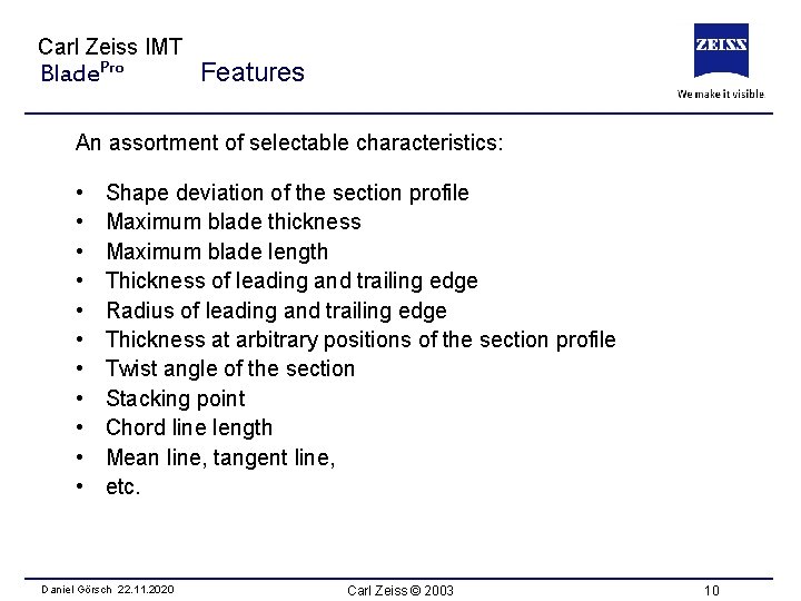 Carl Zeiss IMT Evaluation of Turbine Blade Measuring