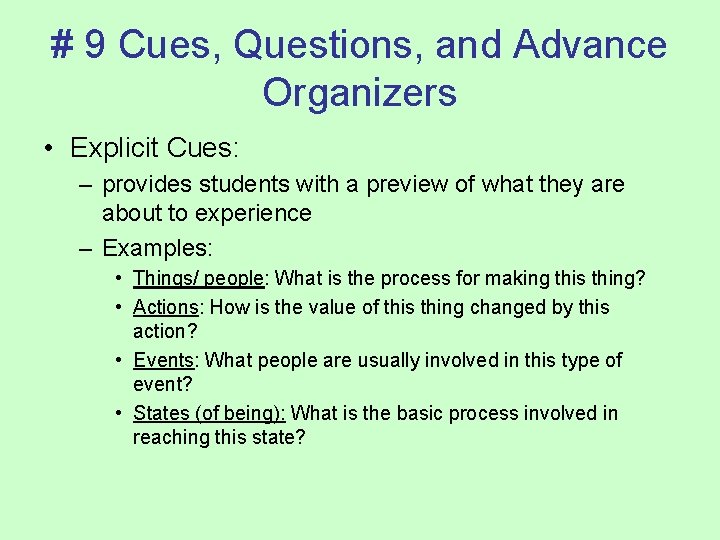 Marzanos Nine Top Strategies Questions Cues and Advanced