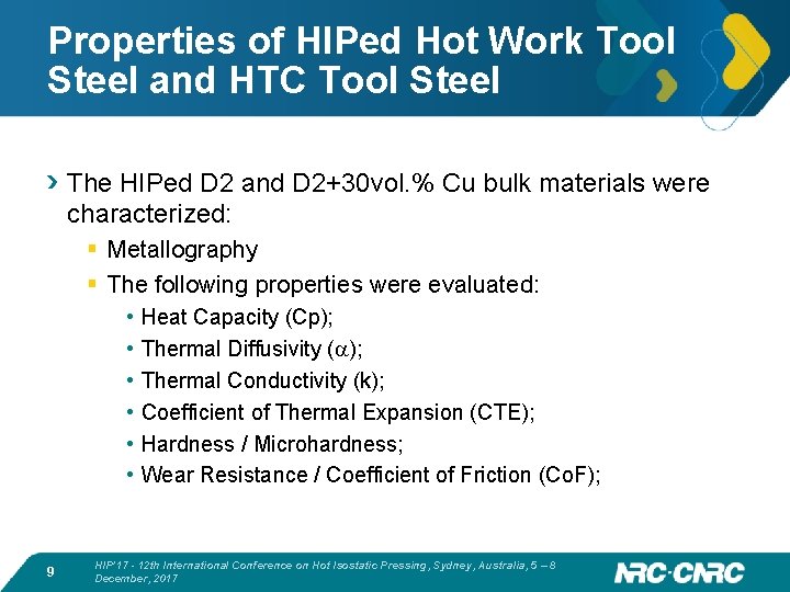 HIP Processing of Improved Tooling Materials for High