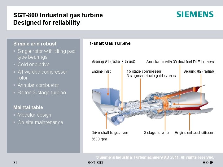 SGT800 Industrial gas turbine Power Generation Please address