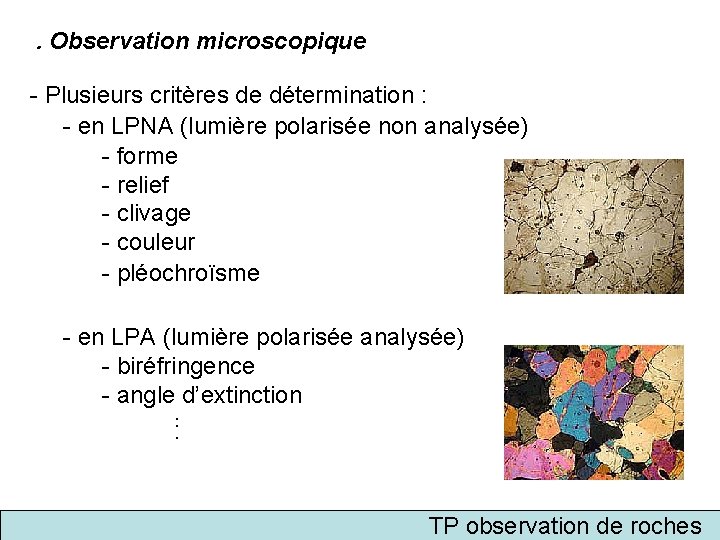 TP Gologie Observation de roches Objectifs du TP