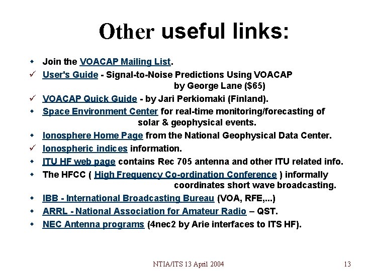 ITS HF Propagation Software Greg Hand US Department