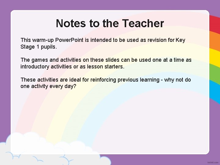 Notes to the Teacher This warmup Power Point