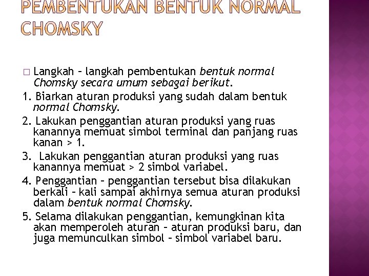 YANI Bentuk Normal Chomsky Chomsky Normal Form CNF