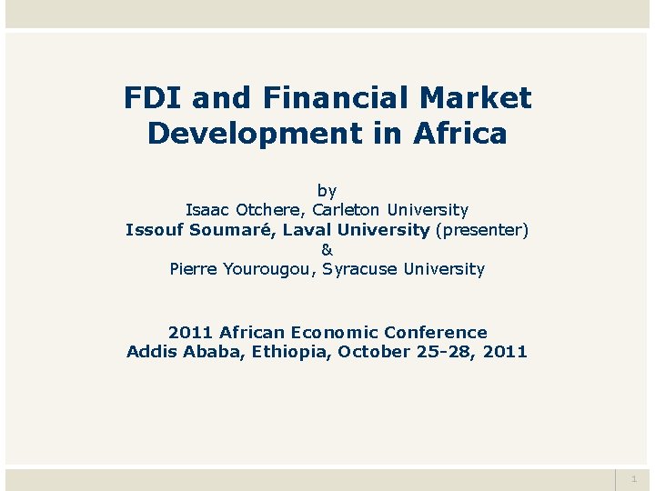 FDI and Financial Market Development in Africa by
